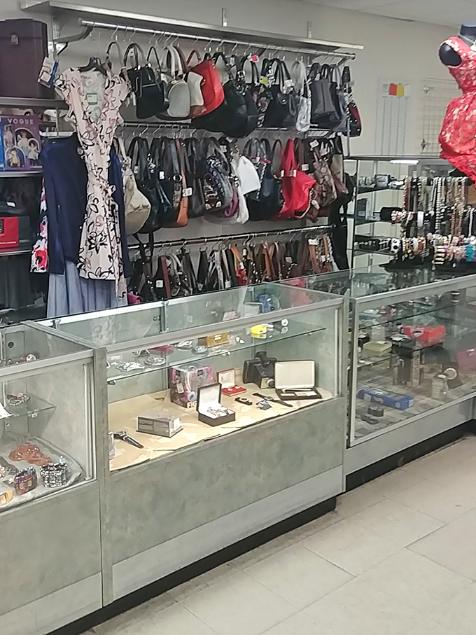 Ladies' apparel organized like a rainbow of secondhand dreams and first-rate bargains.