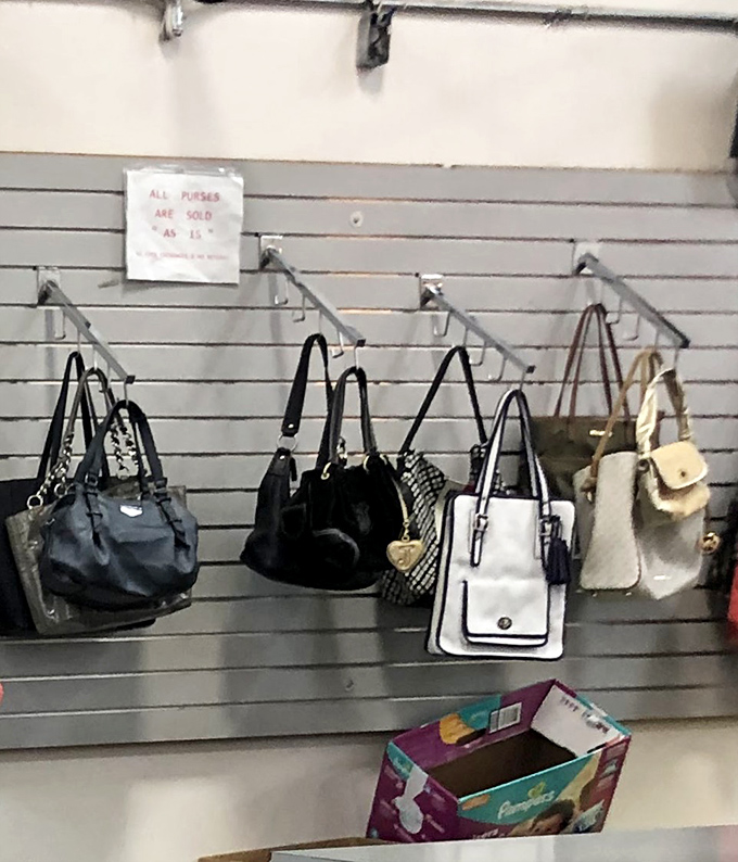 Handbag heaven awaits the discerning shopper. Each purse contains the ghost of accessories past, ready for stylish resurrection.