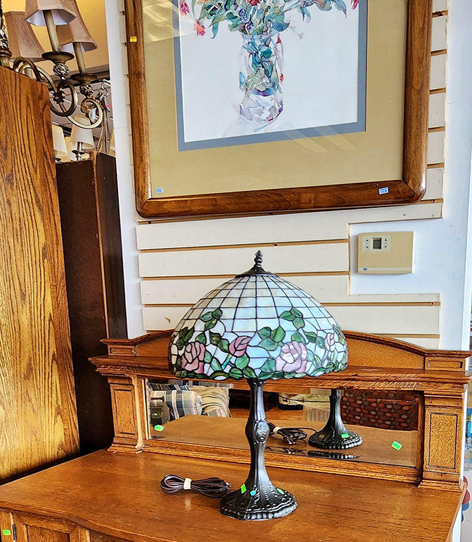 Not just a lamp—a conversation starter! This Tiffany-style beauty would cost a fortune new but here waits patiently for its forever home.