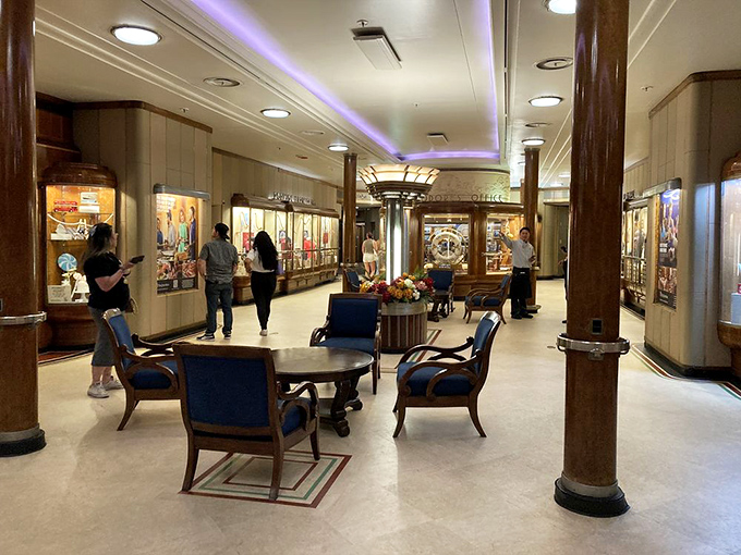 The Grand Salon's soaring wood columns and Art Deco details transport visitors to an era when crossing the Atlantic was as much about the journey as the destination.