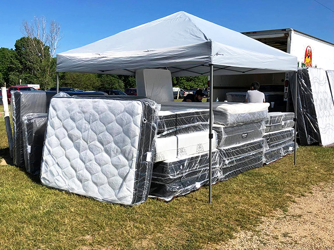 Mattresses wrapped and ready, because even bargain hunters deserve a good night's sleep.