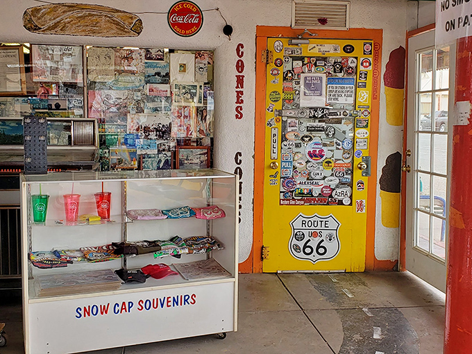 The souvenir shop where "I'll just look around" becomes "I need all of this." Route 66 memorabilia that screams "I was there!"