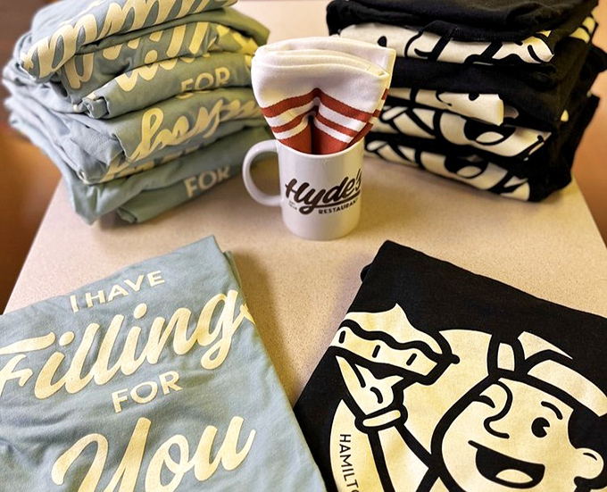 "I Have Filling For You"&mdash;Hyde's merchandise cleverly captures the restaurant's charm and humor, perfect for taking a piece of the experience home.