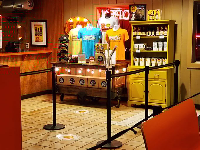 The merch corner proves people want to take a piece of Pierce's home. Those t-shirts are badges of barbecue honor.