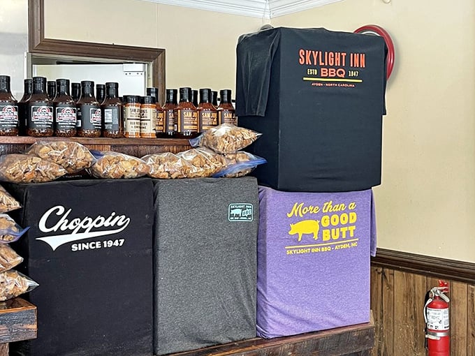 The merchandise wall tells you everything: "Choppin' Since 1947" isn't just a slogan&mdash;it's a way of life in Ayden.