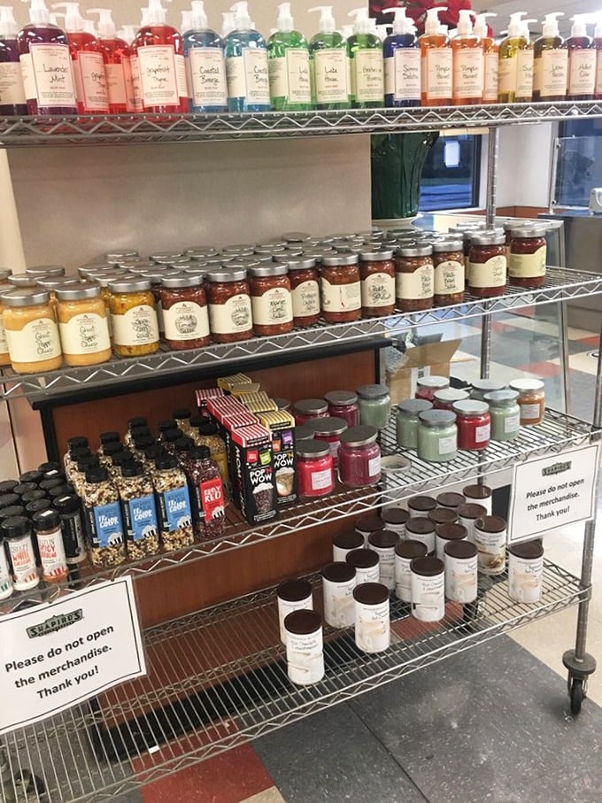 Shelves stocked with take-home treasures. These jars and bottles let you bring a taste of Shapiro's magic into your own kitchen&mdash;no cafeteria tray required.