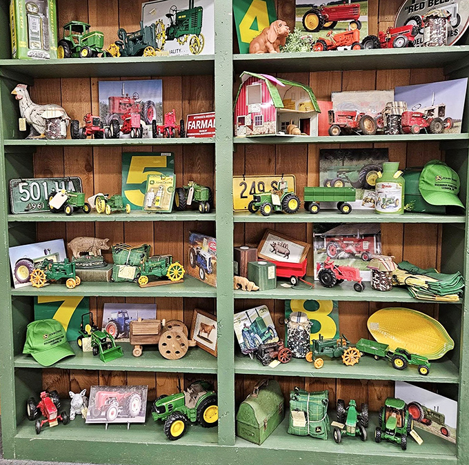John Deere heaven! This farm toy collection would make any rural-raised Midwesterner weak in the knees with memories of childhood sandbox adventures.