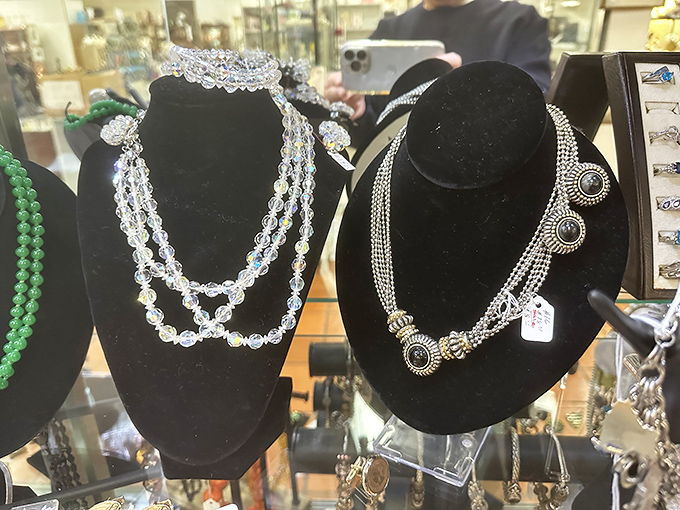 Sparkling costume jewelry that once adorned women at cocktail parties and special occasions now waits for its next glamorous night out.