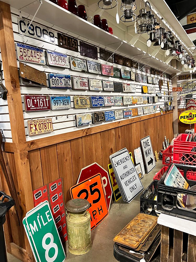 License plate heaven! Road sign collectors and man-cave decorators, prepare to explain to your spouse why you "absolutely need" that rusty Mile 8 marker.