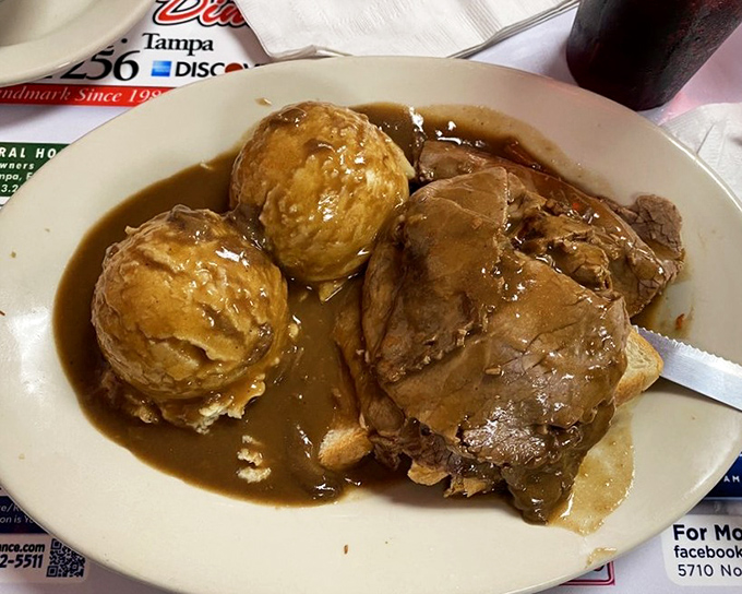 Open-faced roast beef swimming in gravy so good you'll consider asking for a straw&mdash;comfort food that hugs you from the inside.