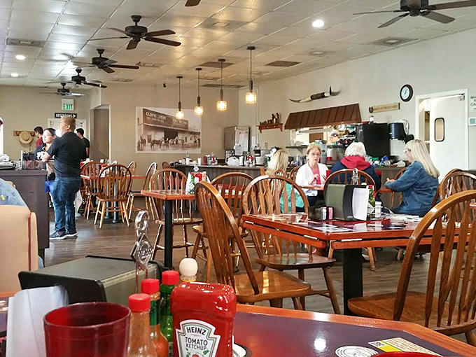 Wooden Windsor chairs and ceiling fans create that "everybody knows your name" atmosphere where strangers become regulars and regulars become family.