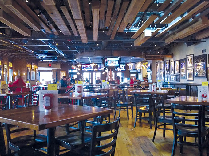 Multiple dining levels create intimate spaces where families gather and friends catch up over plates of pure comfort.