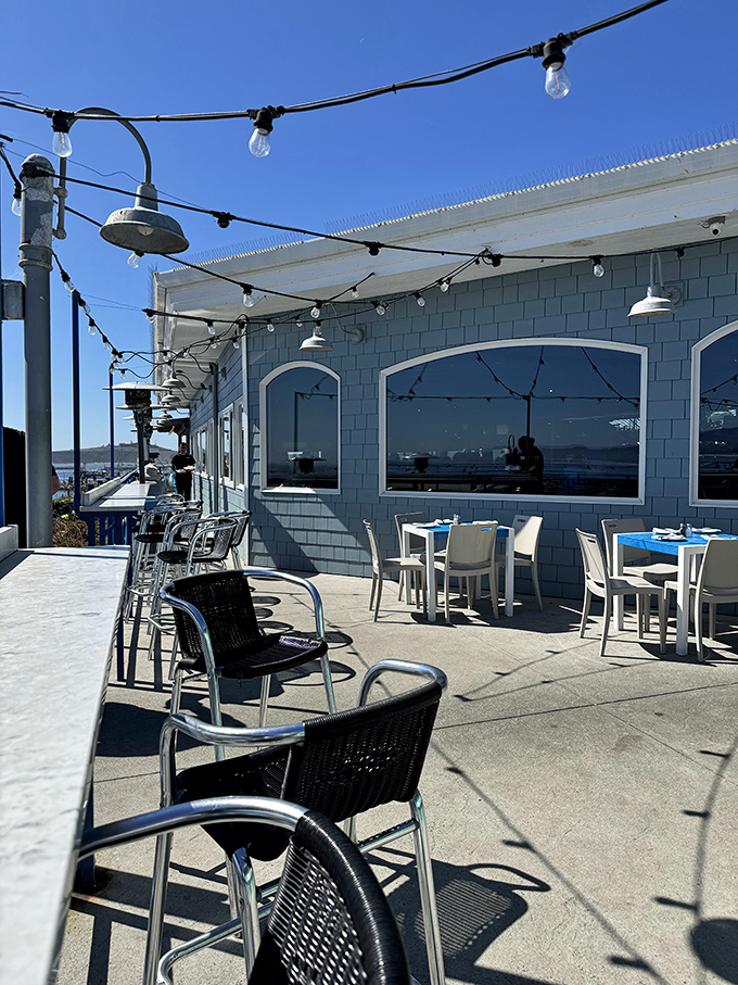 Outdoor dining with string lights and ocean breezes. Mother Nature's dining room, where seafood tastes exactly as it should&mdash;kissed by salt air.