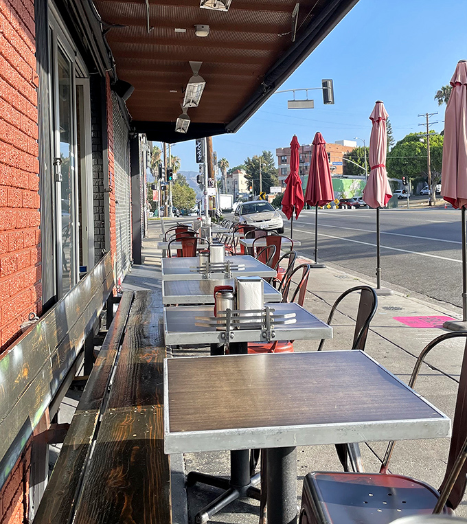 Sidewalk dining that puts you front-row to Silver Lake's street theater, with coffee refills and people-watching on tap.