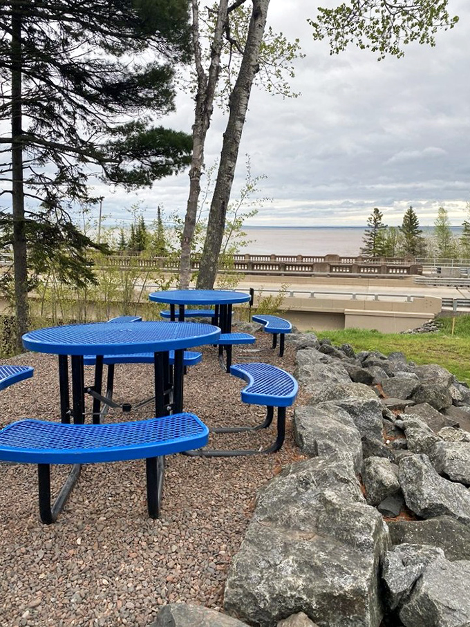 Lake Superior views with your slice? These blue tables offer front-row seats to nature's greatest show, making dessert somehow taste even better.