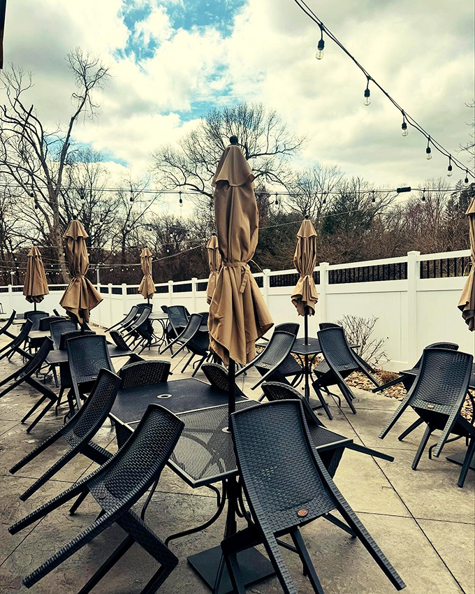 When Pennsylvania weather cooperates, this outdoor seating area transforms into the neighborhood's most coveted dining spot&mdash;string lights included, memories guaranteed.