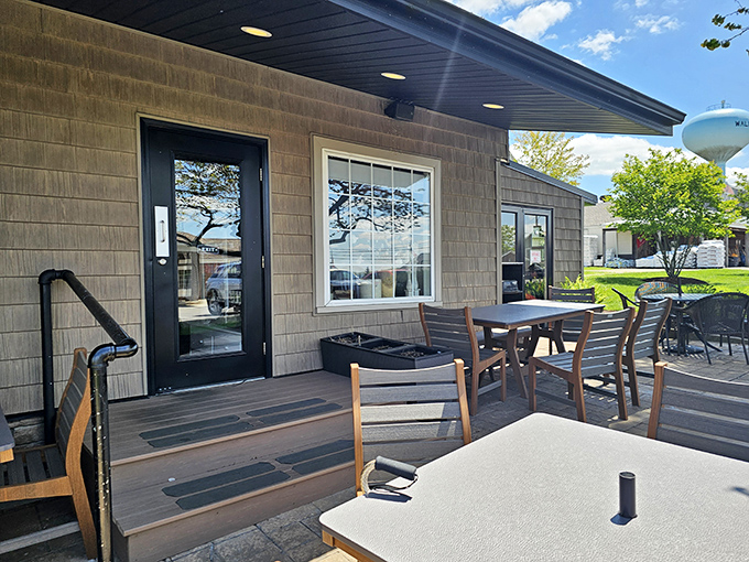 The outdoor seating area invites you to savor both your meal and Ohio's perfect days when they decide to make an appearance.
