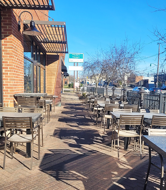 Outdoor seating that makes Ohio weather seem reasonable year-round. The brick patio practically demands lingering conversations over coffee.