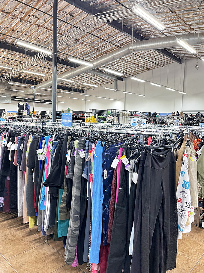 "Shop Today. Create Tomorrow." Blue hues dominate this section where business casual meets weekend warrior in an affordable fashion democracy.