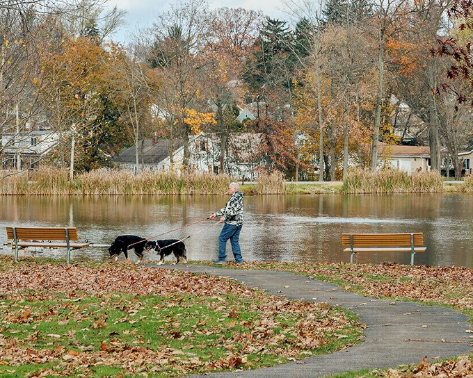 Fall afternoons in Sharon's parks offer simple pleasures&mdash;walking dogs along leaf-strewn paths while benches invite moments of riverside contemplation.