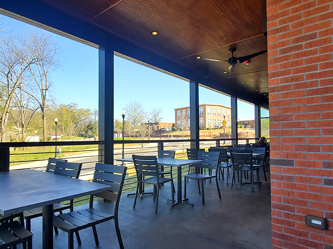 This covered patio offers front-row seats to Acworth's charm, with protection from Georgia's occasional weather mood swings.