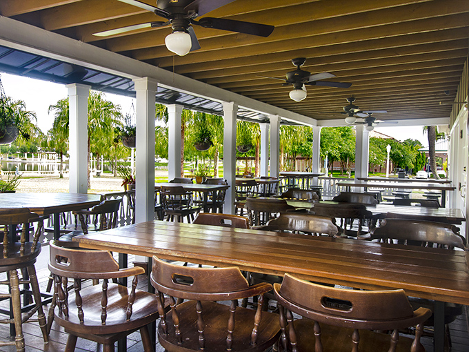 Florida dining done right&mdash;covered outdoor seating where gentle ceiling fans keep the air moving while you contemplate which cut of beef will make your evening complete.