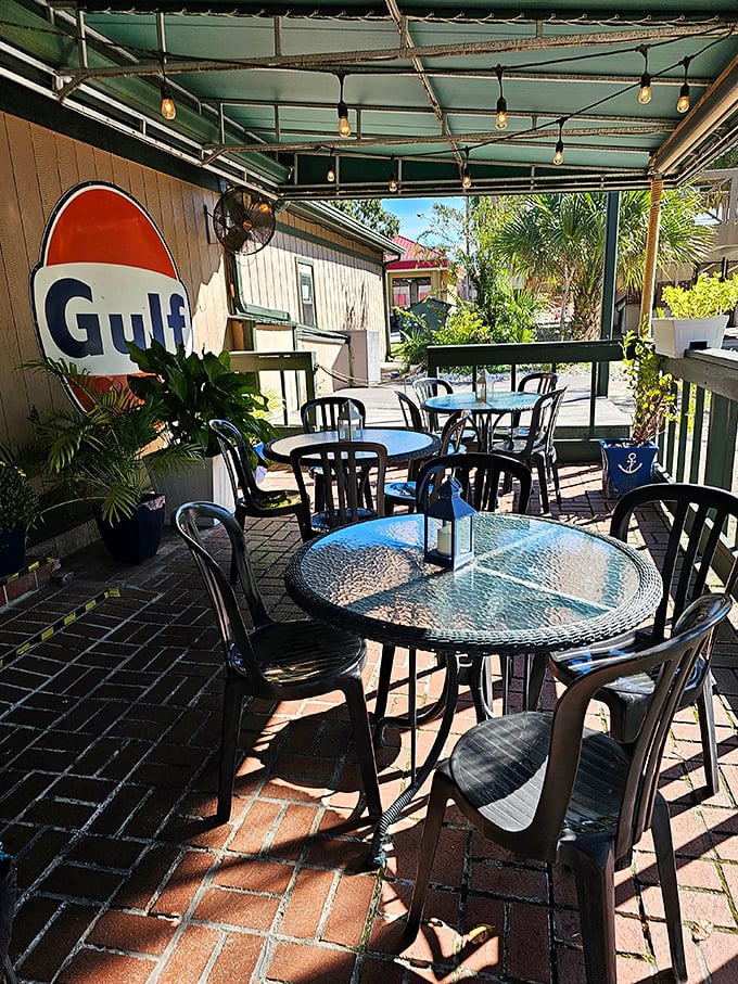 The outdoor patio offers Florida sunshine with your seafood, where vintage Gulf signs remind you of simpler times and simpler pleasures.