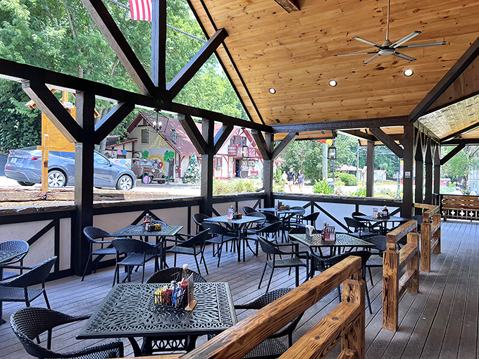 The outdoor seating area provides mountain breezes and people-watching opportunities&mdash;a perfect backdrop for your schnitzel adventure.
