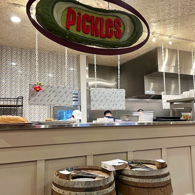 That pickle sign knows what's up – these aren't just pickles, they're crunchy little flavor ambassadors.