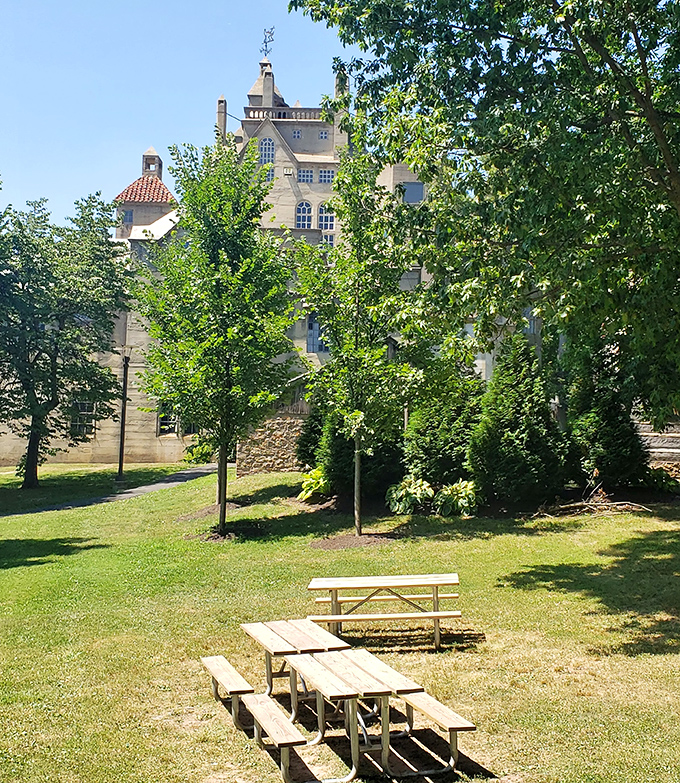Even concrete castles need picnic tables. After all, contemplating 50,000 historical artifacts works up quite an appetite. 