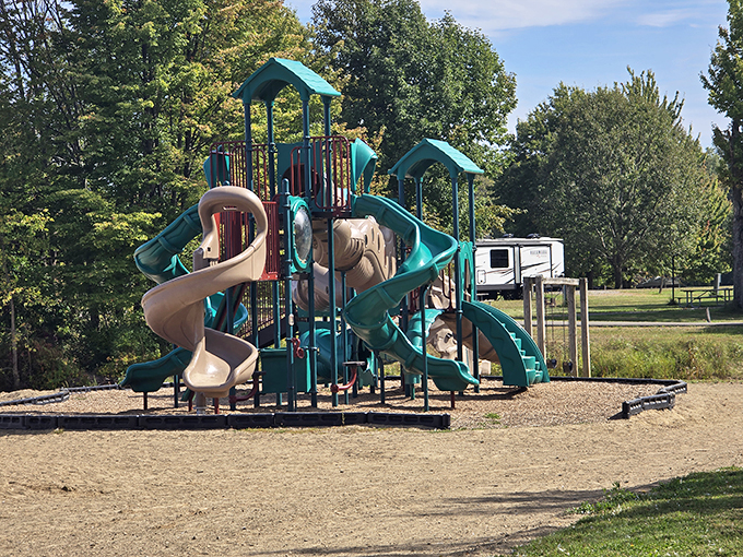 The playground stands ready for energy-burning adventures, saving parents from hearing "I'm bored" for at least forty-five minutes.