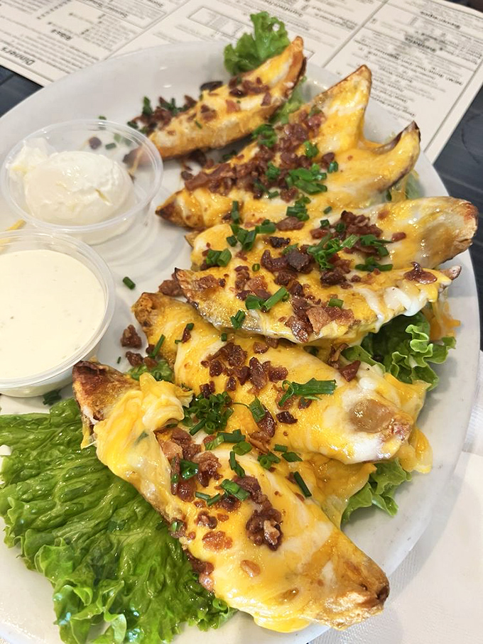 Potato skins that remind you why the 1980s appetizer boom never really went away. Some classics don't need reinvention.