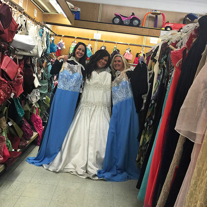 Prom night redux! These formal gowns prove that sequins, like diamonds, are forever &ndash; especially when preserved in the amber of thrift store time.