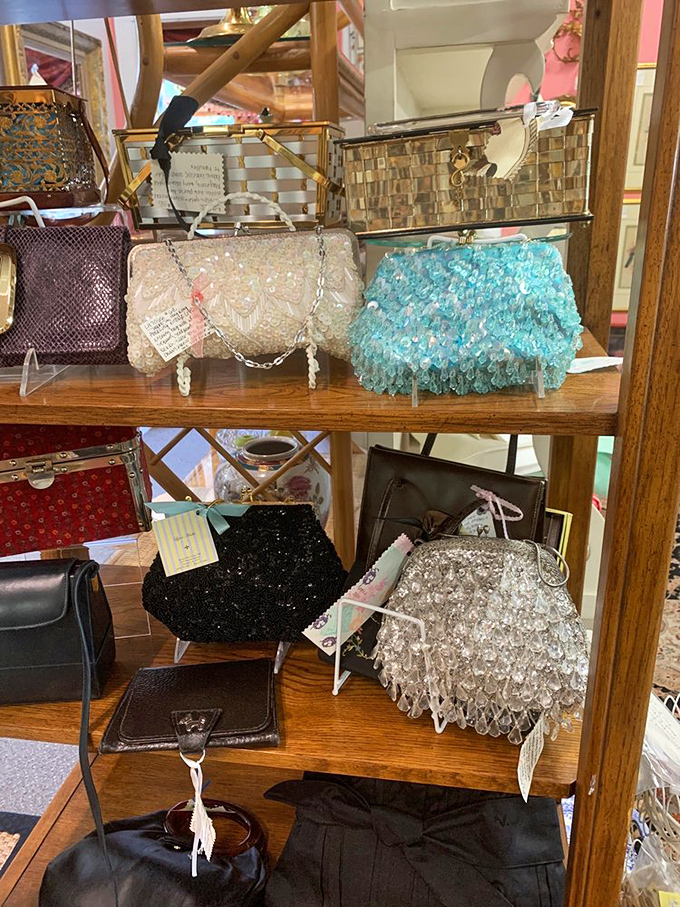 Beaded evening bags from the Roaring Twenties to the Swinging Sixties, waiting for their next night on the town.