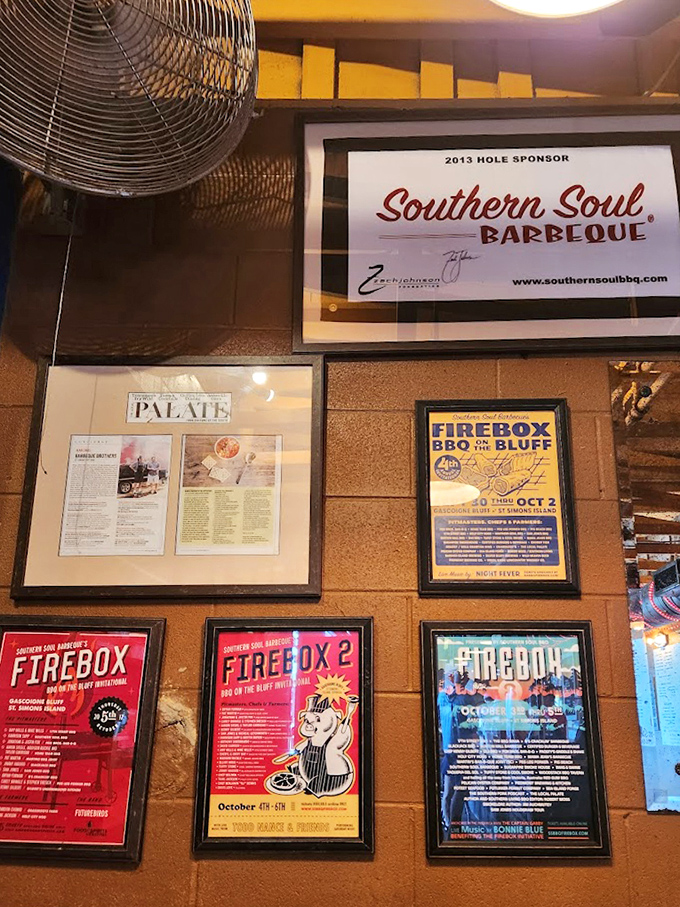 Wall of fame or wall of flame? The framed accolades and event posters show this isn't just good barbecue&mdash;it's barbecue with credentials.