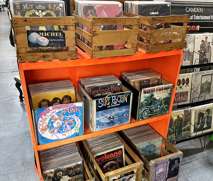 Vinyl treasures organized in wooden crates&mdash;each album cover art a time capsule of the era that produced it.