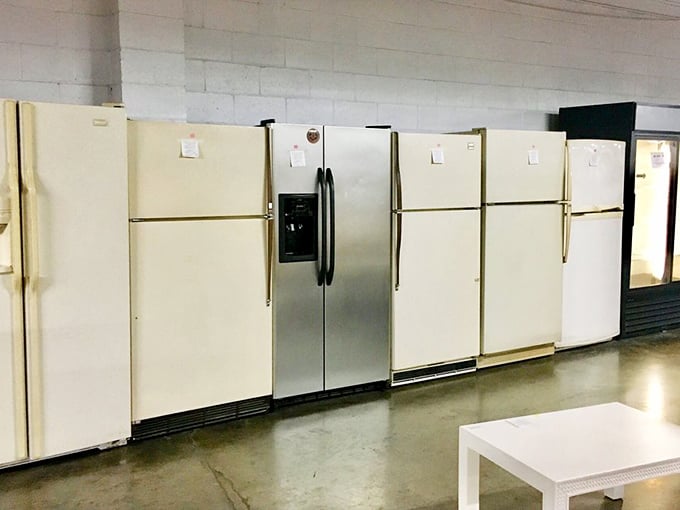 The refrigerator lineup looks like a 1970s family reunion&mdash;slightly dated but full of character and ready to serve.