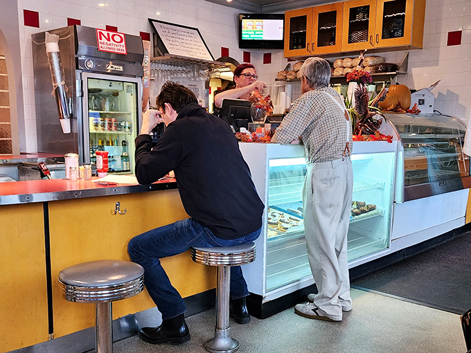 Where deli dreams begin &ndash; the counter where sandwiches are ordered and anticipation builds. Those display cases hold the promise of desserts worth saving room for.