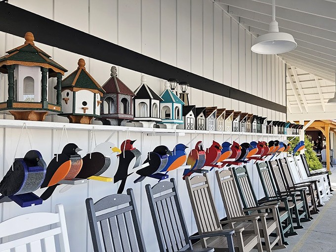 Rocking chairs and birdhouses line up like eager candidates auditioning for a spot on your porch. The birds are already practicing their acceptance speeches.