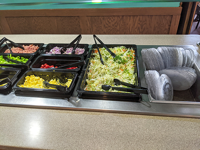 A salad bar that proves vegetables can be more than just obligation. Fresh, colorful, and ready to complement whatever main course awaits.