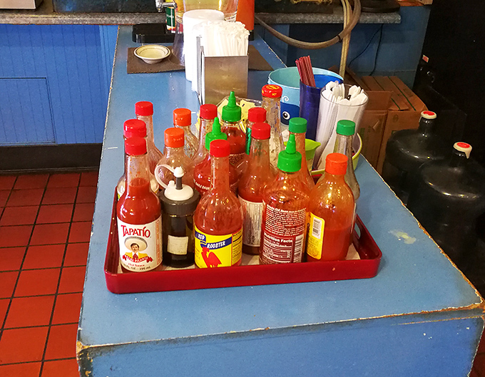 The sauce station &ndash; that magical place where hot sauce aficionados can customize their seafood experience with varying degrees of delicious heat.