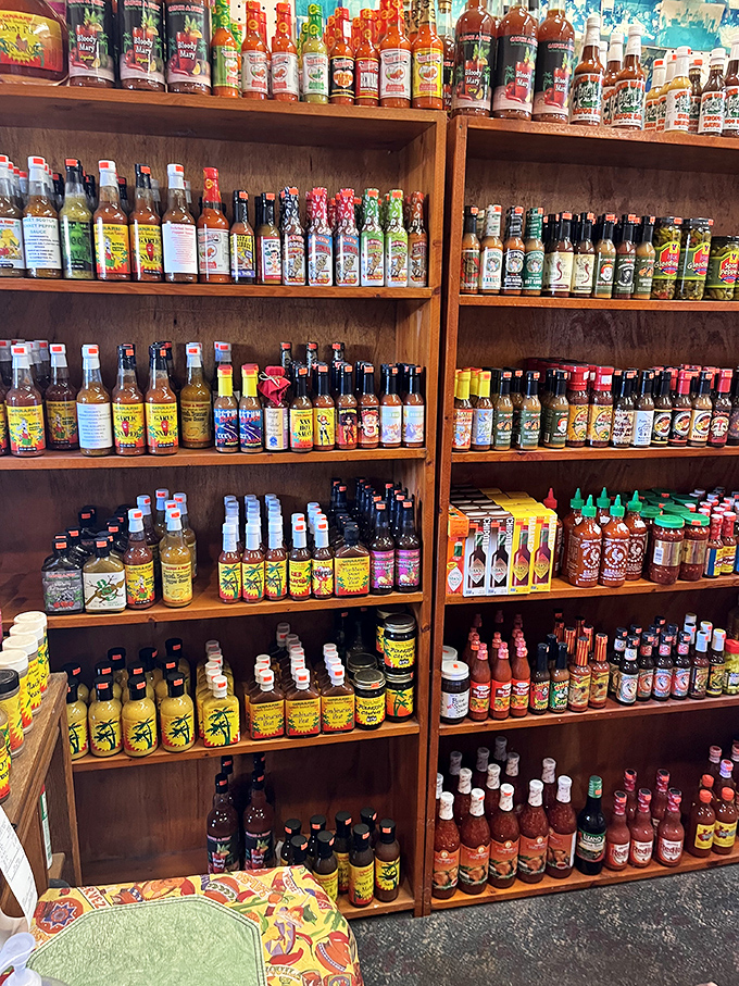 Hot sauce heaven! A United Nations of spice where brave taste buds go to find their limits and flavor explorers discover new culinary continents.