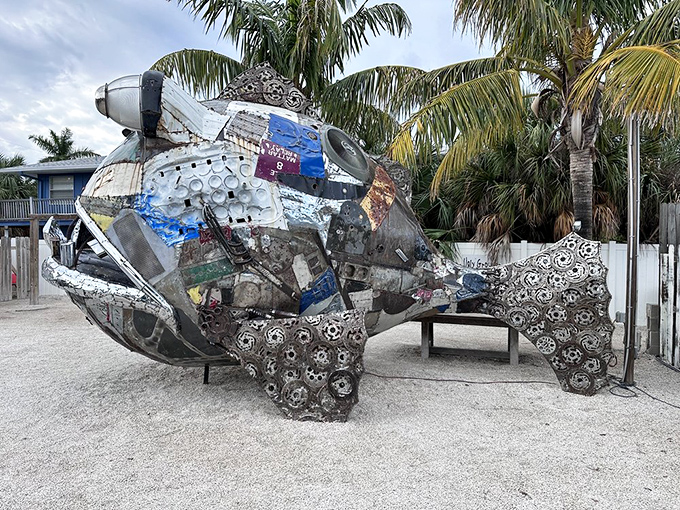 Not just a sculpture&mdash;it's the restaurant's namesake transformed into metallic magnificence, proving that "ugly" can indeed be spectacular when reimagined.