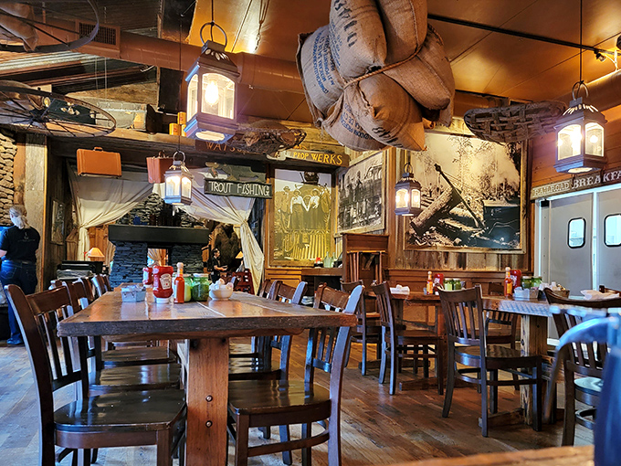 Burlap sacks overhead and lanterns casting warm light&mdash;dining here feels like you've wandered into a Hollywood set designer's vision of frontier life.