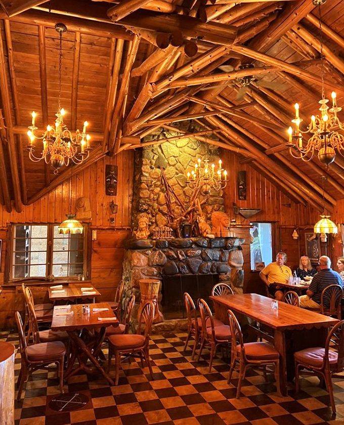 Cathedral ceilings and warm lighting transform ordinary meals into extraordinary experiences worthy of special occasion status.