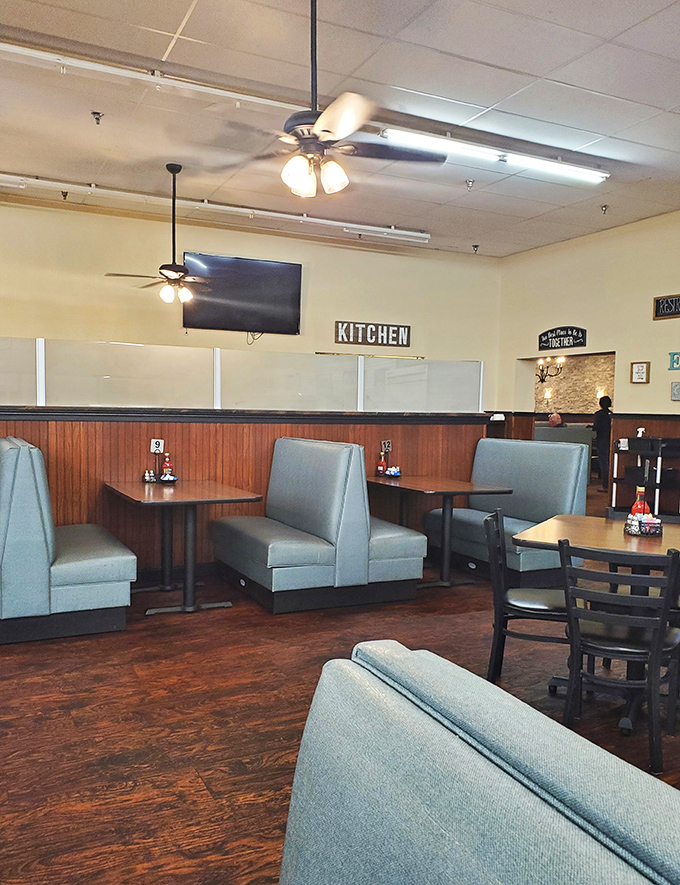 Booths designed for conversation and comfort, with wood paneling that's seen decades of family celebrations and first dates.