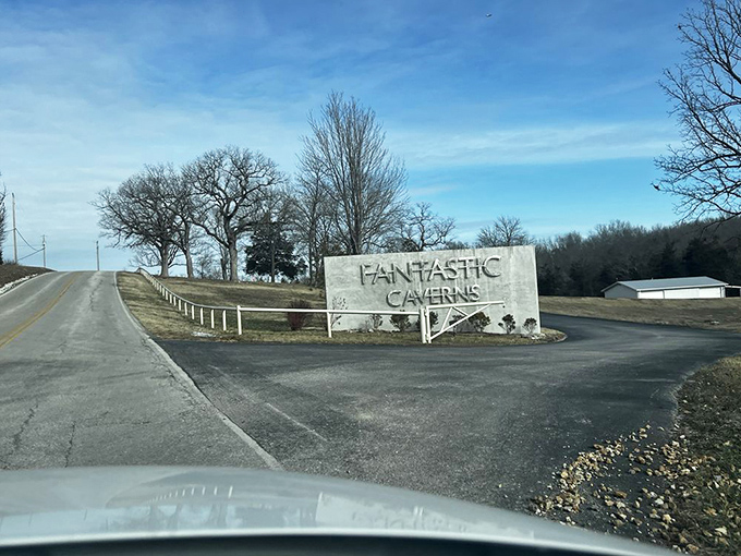 The humble entrance sign belies the wonderland below. Like finding a portal to Narnia at the end of an ordinary Missouri country road.