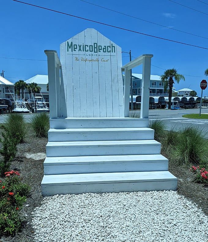 The iconic Mexico Beach welcome sign &ndash; a perfect photo op that says, "Yes, you've officially escaped the real world."