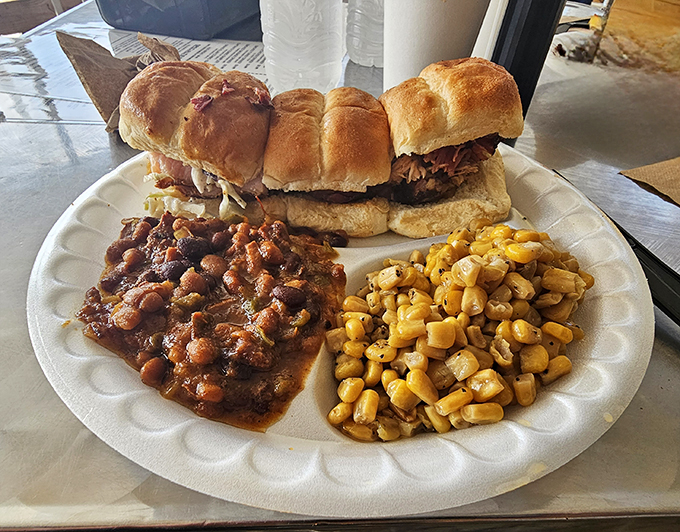 These aren't your average sliders &ndash; they're barbecue diplomats on a plate, bringing together pulled pork, baked beans and corn in perfect harmony.