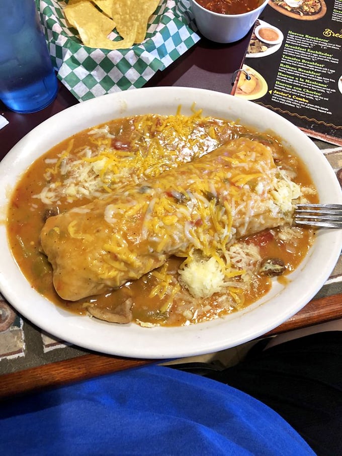 This smothered burrito isn't just food&mdash;it's an edible security blanket, covered in cheese and wrapped in pure comfort.